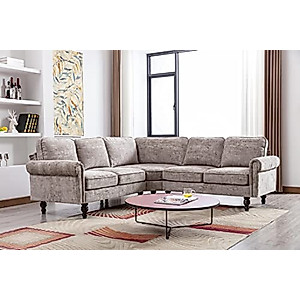 ClassHouze Sectional Sofa Couches for Living Room with Scroll Arms, Modern Chenille Fabric L Shaped Couch Sectional Couch with Gourd Shaped Solid Wood Legs, Grey