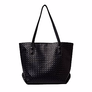 Bella Luna Women’s Large Woven Shoulder Tote Handbag (Black)