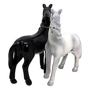 Ebros Adorable Love Locked White And Black Horse Valentines Twin Salt Pepper Shakers Set Fun Kitchen Dining Ceramic Magnetic Decor Figurines With Rustic Cowboy Horses Steeds Jockeys Animal Farmland