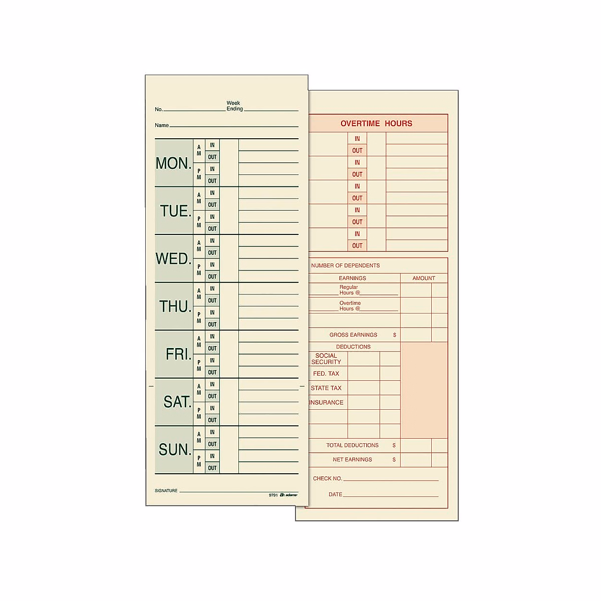 Adams 442772 Time Cards for Pyramid 1000 Time Clock 200/Pack (9791-200)