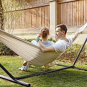 SONGMICS Double Hammock, 98.4 x 59.1 Inches, 660 lb Load Capacity, with Compression Bag, Mounting Straps, Carabiners, for Terrace, Balcony, Garden, Outdoor, Camping, Beige UGDC15M