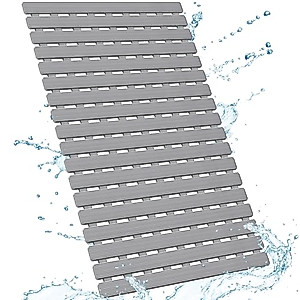 Non Slip Bath Mat Quick Drain Shower Floor Mat Colorful Bathtub Mat Slatted Duckboard Design with Suction Cups for Bathroom Hotel Gym Kitchen | Easy Dry| Non-Toxic, BPA, Latex, Phthalate Free(Grey)