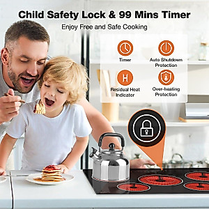 ThermoMate 30 Inch Electric Cooktop 5 Burners, 30" Built in Radiant Electric Stove Top, 8200W Ceramic Cooktop with Touch Control, 9 Heating Level, Chlid Lock & Timer, 220-240V Hard Wire ETL Listed