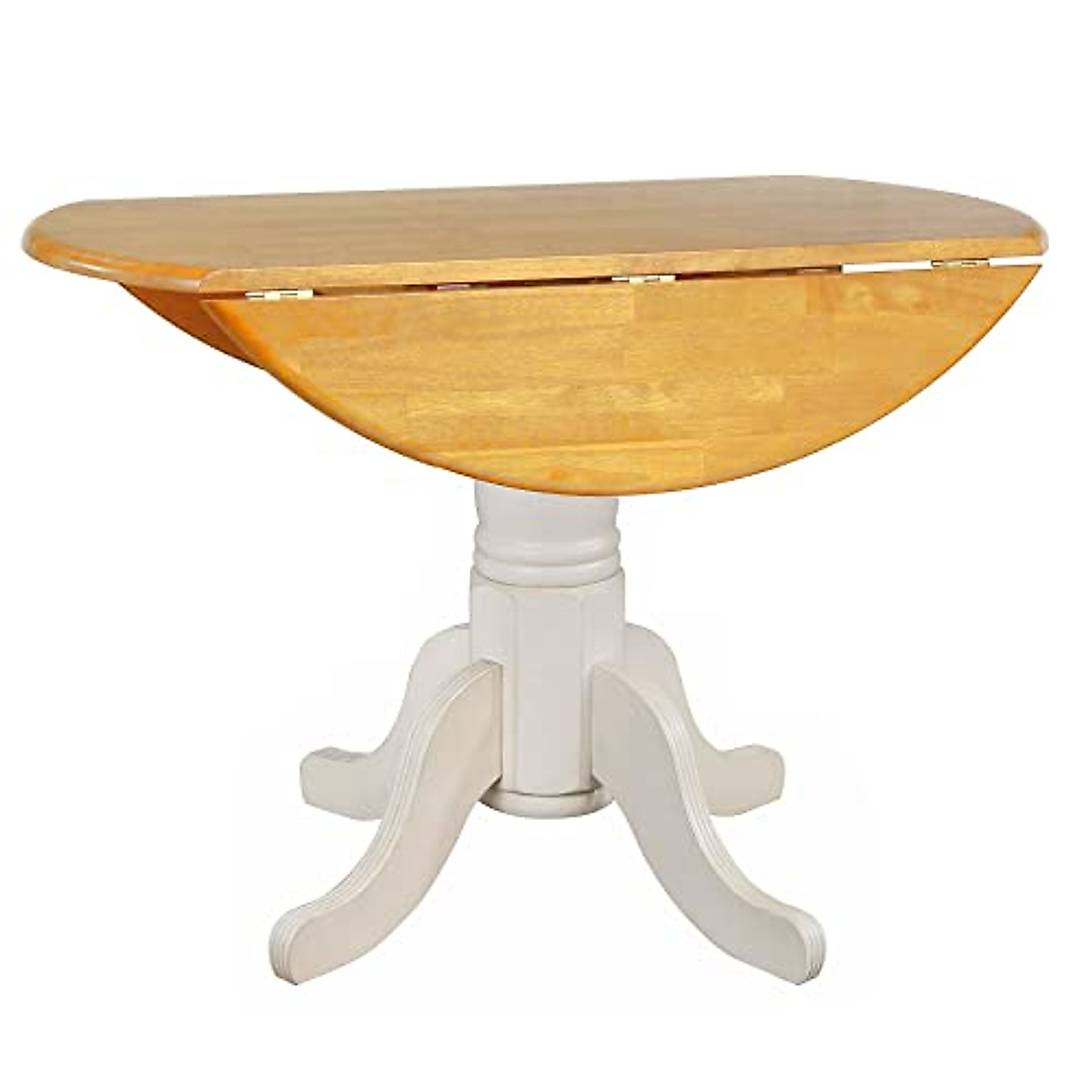 Sunset Trading Oakley Selections 42" Round Extendable Drop Leaf Table | Antique White/Light Oak Solid Wood| Seats 4 | Dining Room Kitchen Furniture