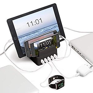 Power Hub Plus Charging Station - Charge Up to 7 Devices Using Only One Wall Outlet | Black Silicone Won't Scratch Device | Attractive Dependable Table Charging | No Set of Short Cords