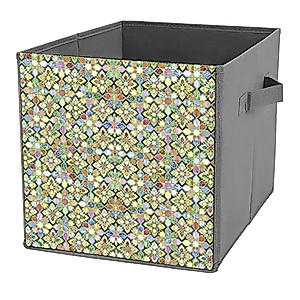 Gilded Moroccan Mosaic Tiles Foldable Storage Bins Printd Fabric Cube Baskets Boxes with Handles for Clothes Toys, 11x11x11