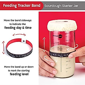 KneadAce Sourdough Starter Jar With Date Marked Feeding Band, Thermometer, Sourdough Jar Scraper, Sourdough Container Sewn Cloth Cover & Metal Lid, Sourdough Starter Kit For Sourdough Bread Baking