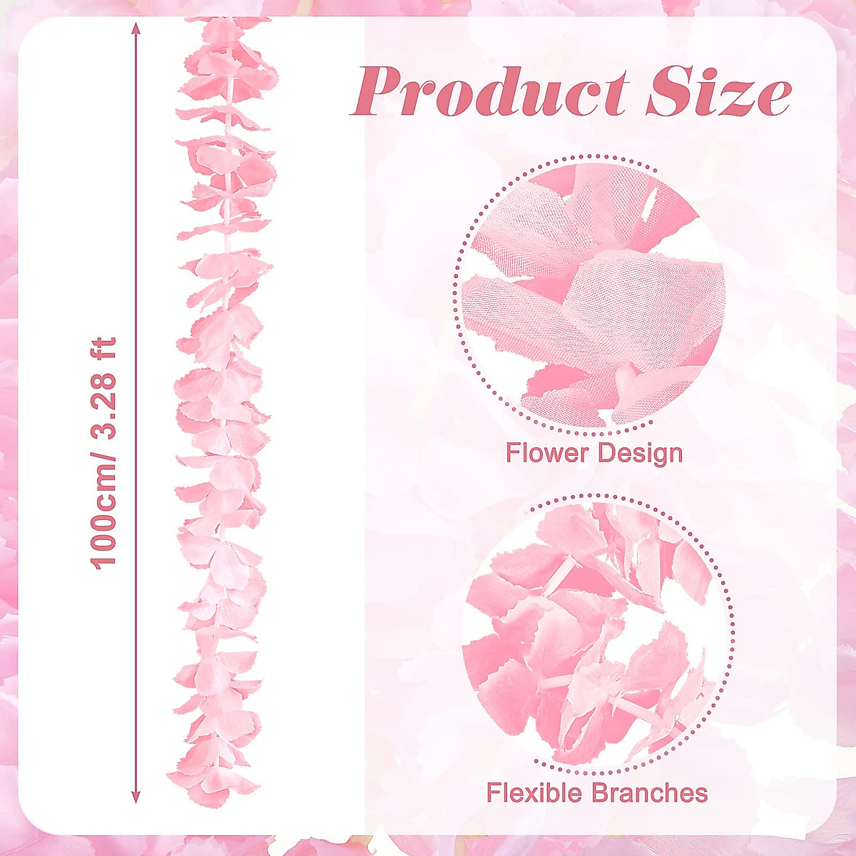 Juinte 20 Pieces 65.6 Ft Faux Silk Wisteria Vine Hanging Garland Faux Wisteria Vine Ratta Hanging Flowers Silk Faux Flowers Garland Faux Flowers Garland for Home Wedding Garden Outdoor Decor (Pink)