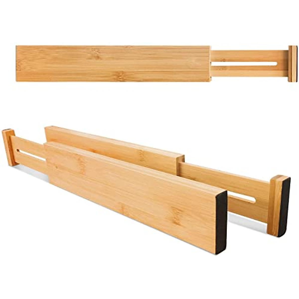 VaeFae 6 Pack Bamboo Drawer Dividers, Adjustable Drawer Organizer, Expandable Organization for Kitchen, Office, Bedroom, Dressers and Bathroom