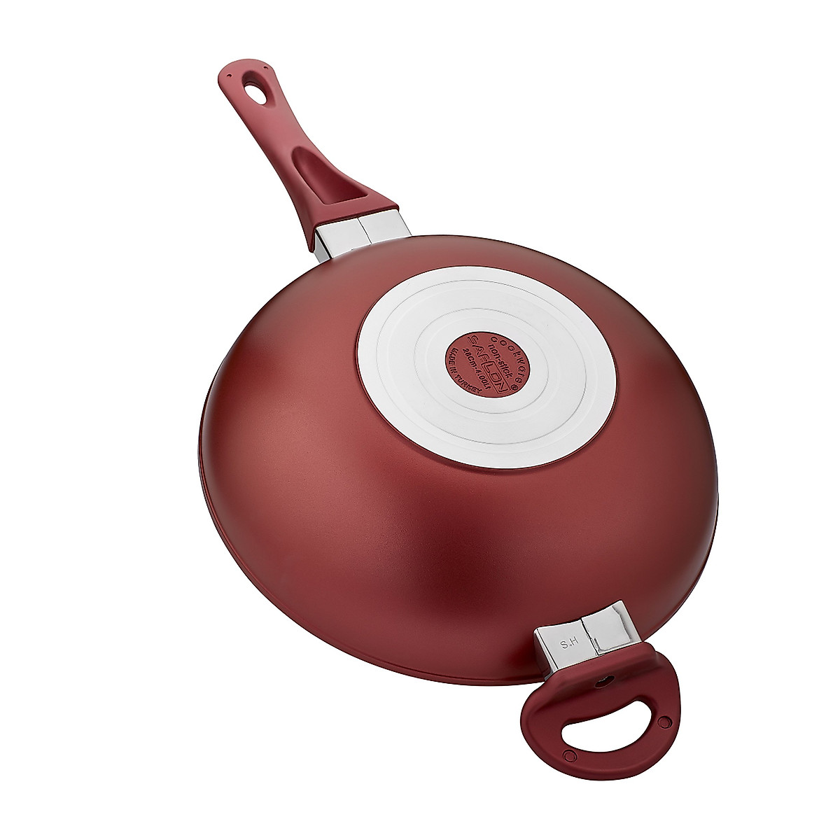 SAFLON Titanium Nonstick 11 Inch Wok and Stir Fry Pan with Glass Lid Forged Aluminum with PFOA Free Scratch Resistant (Red)