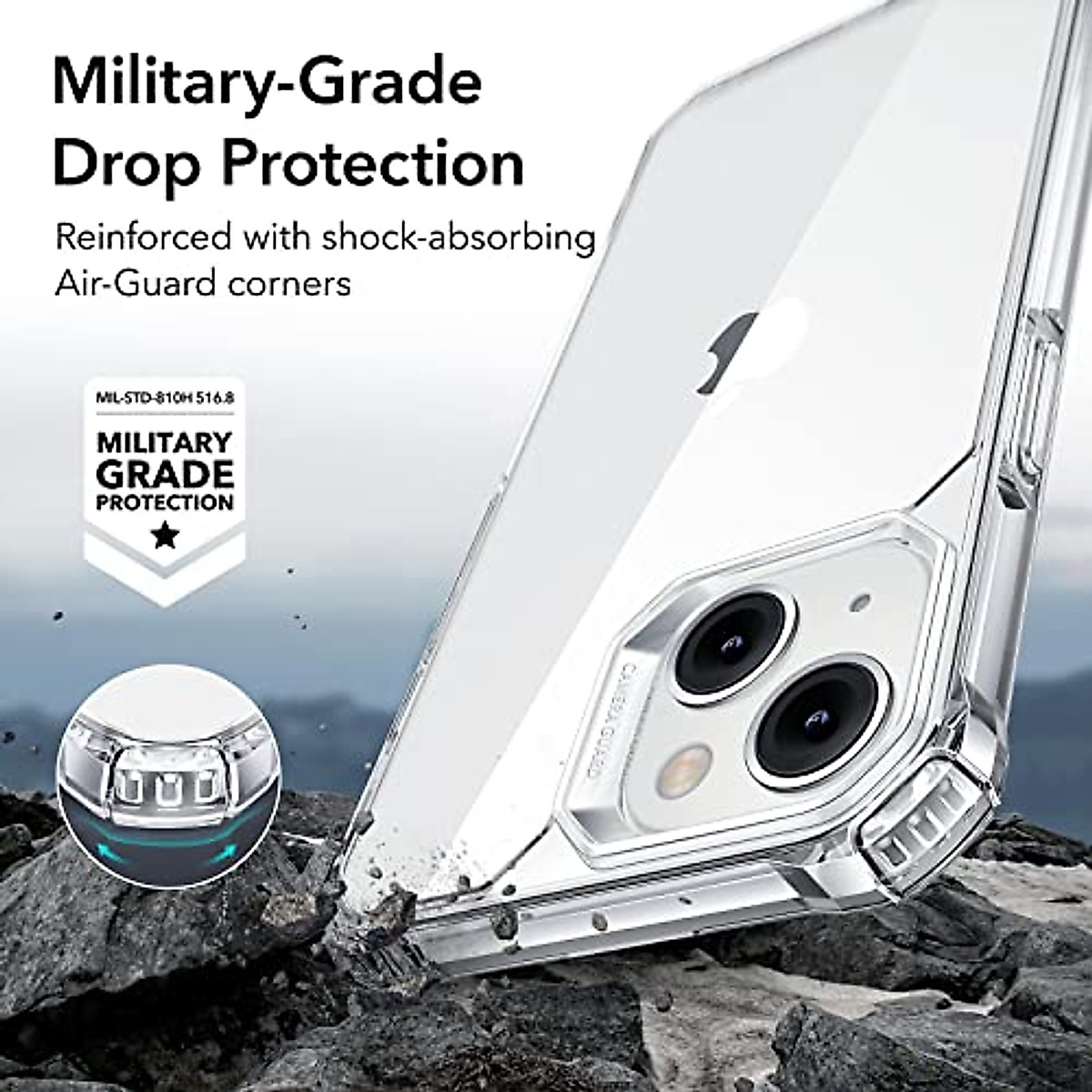 ESR for iPhone 14 Case/iPhone 13 Case Clear, Military-Grade Protection, Shockproof Air-Guard Corners, Yellowing-Resistant Acrylic Back, Phone Case for iPhone 14/iPhone 13, Air Armor Case, Clear