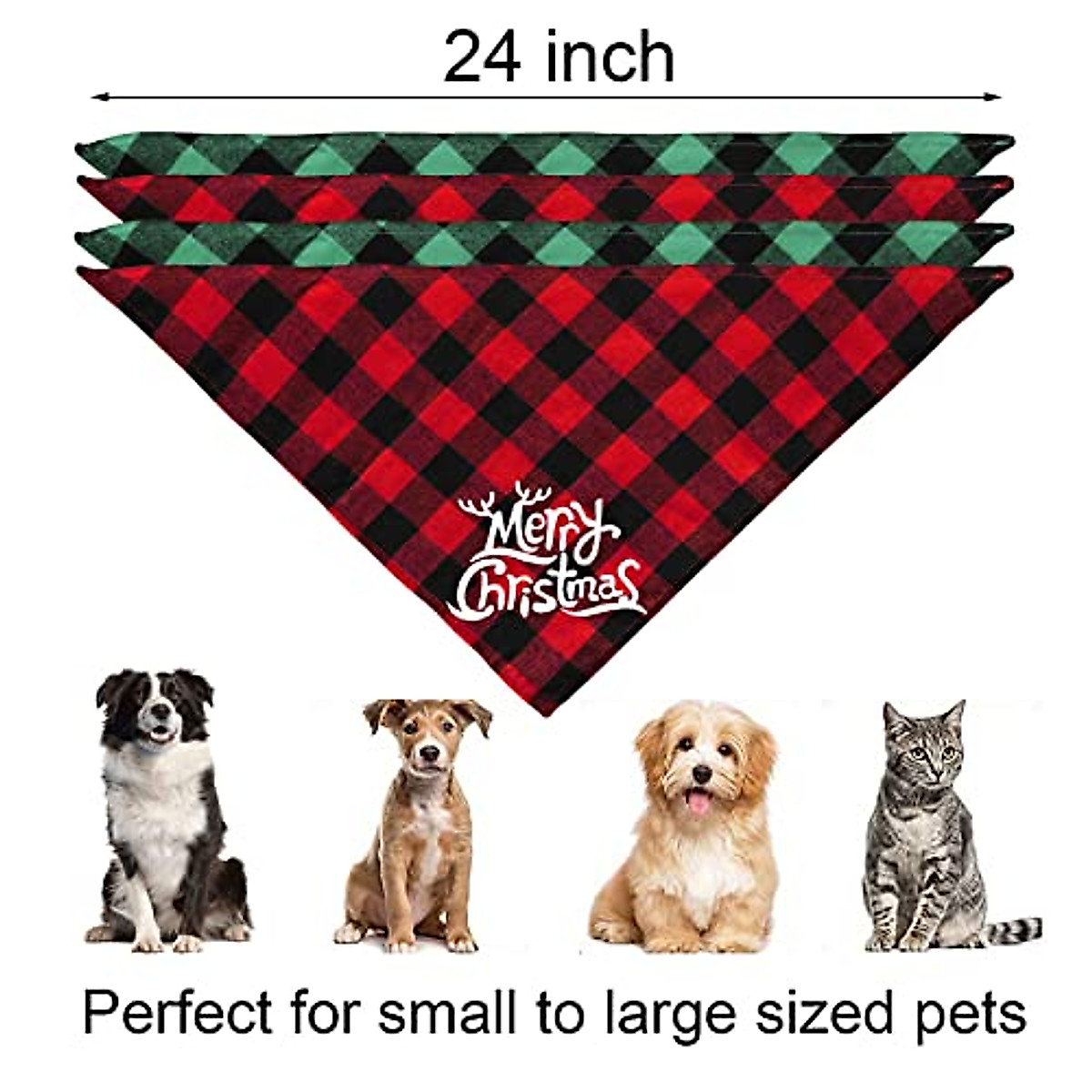 JOTFA 4 Pack Christmas Dog Bandanas, Holiday Christmas Plaid Dog Puppy Bandana Scarf Christmas Dog Costume for Small Medium Large Dogs Pets (2 Red and 2 Green, Plaid)