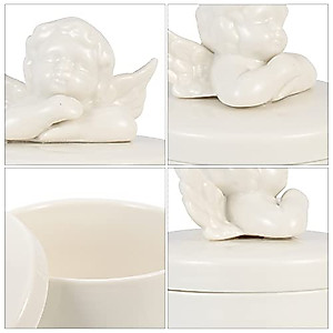 STOBAZA 1pcs Ceramic Cherub Figurine Jewelry Organizer Peal White Jewelry Trinket Box Cherub Jewelry Box for Trinkets, Jewelry, Ring, Earrings, Wedding Candies and Party Favor, (Style B)