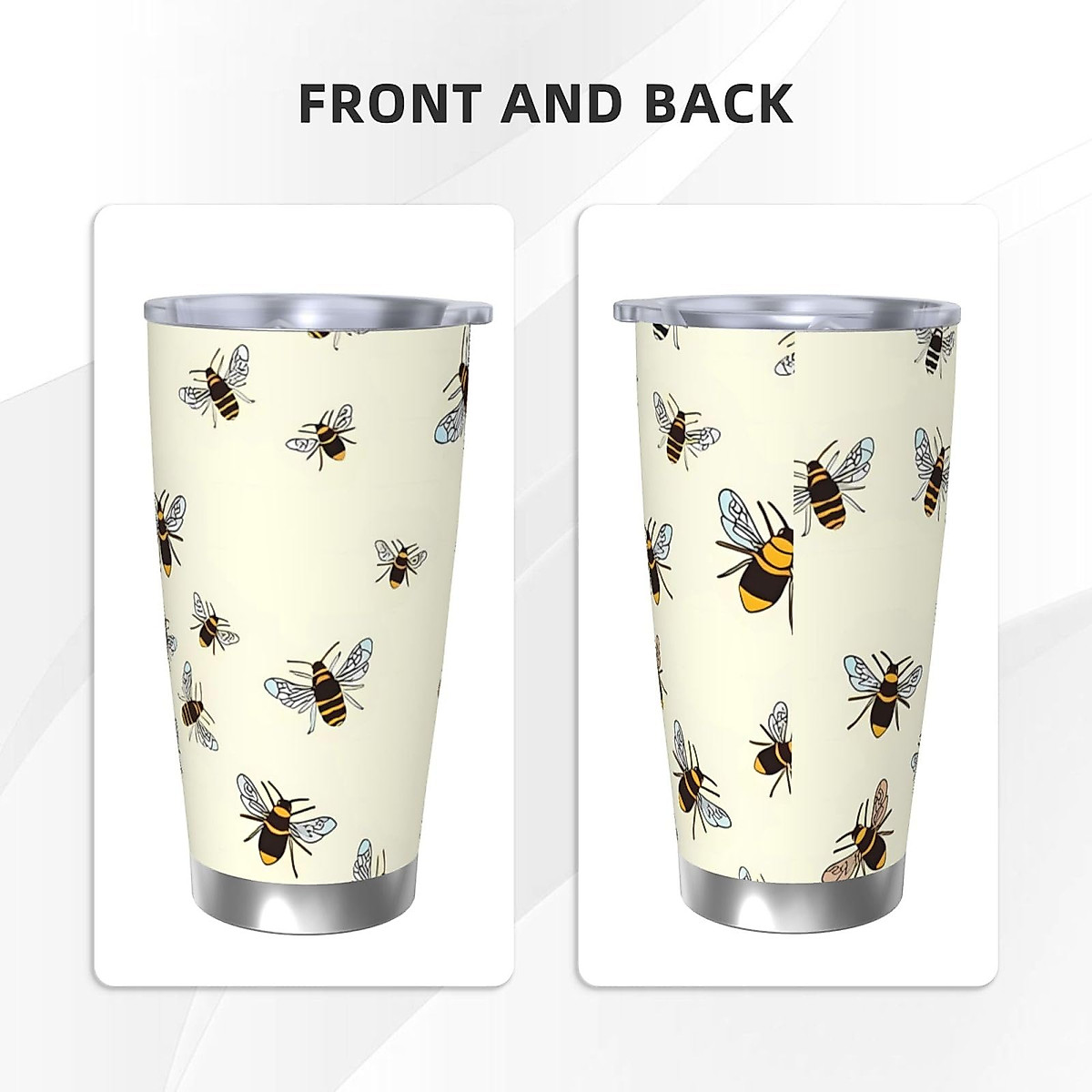 DITXIT Bees Pattern 20oz Tumbler Stainless Steel Vacuum Insulated Coffee Travel Mug, Durable Insulated Coffee Travel Mug with Splash-Proof Lid Metal Straw and Brush Thermal Cup for Outdoor