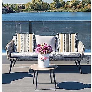 Neutral Beige Aesthetic Farmhouse Throw Pillow Covers Classic Striped Decorative Outdoor Waterproof Pillows Case,18x18 Inch Square Cushion Cover for Garden Patio Furniture Couch Tent Park Set of 2