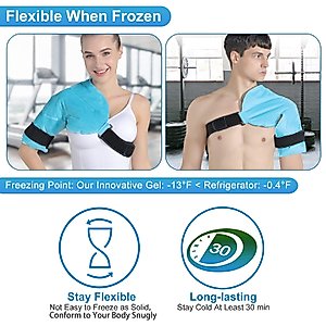 Relief Expert Extra Large Shoulder Ice Pack Wrap Reusable Rotator Cuff Cold Compression for Left or Right Shoulder and Upper Arm, Large Gel Cold Pack Wrap for Arm with Soft Plush Lining - Blue