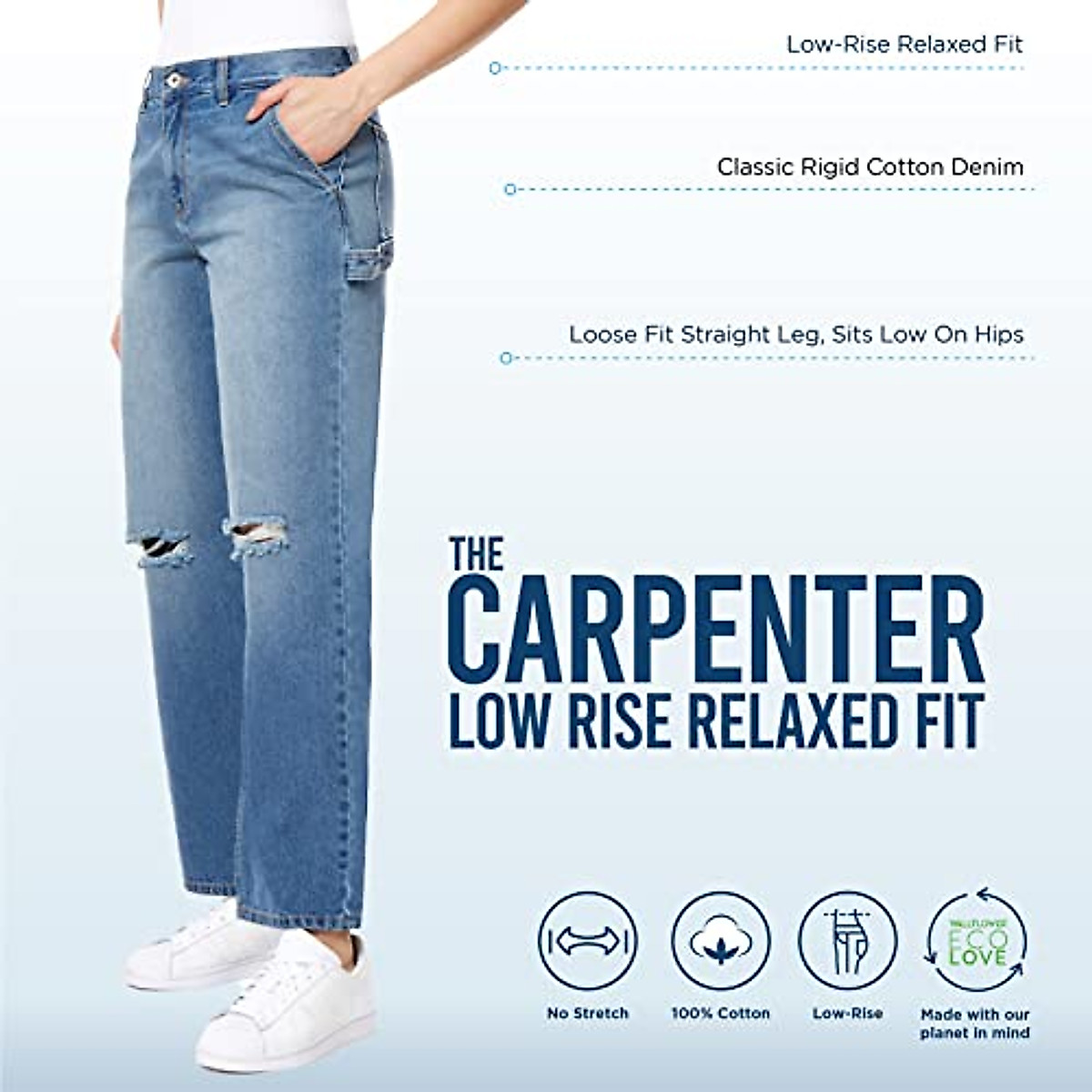 WallFlower Women's Carpenter Denim Low-Rise Insta Classic Juniors Jeans, Halsey, 17
