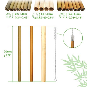 Daily Treasures 18Pcs Bamboo Drinking Straws, 7.9 Inches Natural Reusable Straws Biodegradable Bamboo Wooden Straws, Straight Boba Smoothie Straws Alternative to Plastic Straws with 2 Nylon Brushes