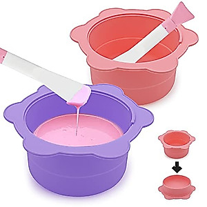 Winceed 2pcs Silicone Wax Warmer Bowl, Reusable Wax Warmer Silicone Liner with 2pcs Spatulas, Wax Pot Silicone Bowl Replacement Fit for 16oz Waxing Kit (Purple+Pink)
