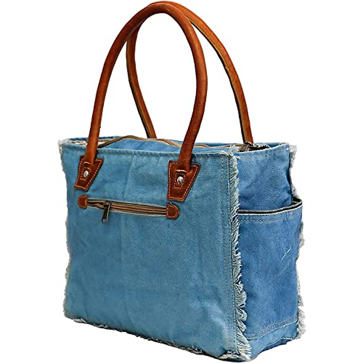 NATURALS EXPORT OAG Upcycle Canvas Bag, Handmade Canvas Bag With Leather, Canvas Tote Bag, Canvas Shoulder Bag, Canvas Handbag for Women, Blue