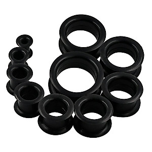 Pair 7/8" (22MM) BLACK SILICONE EYELET TUNNELS Double Flare Gauges Thin Soft Flexible Flesh Plugs (2pcs)