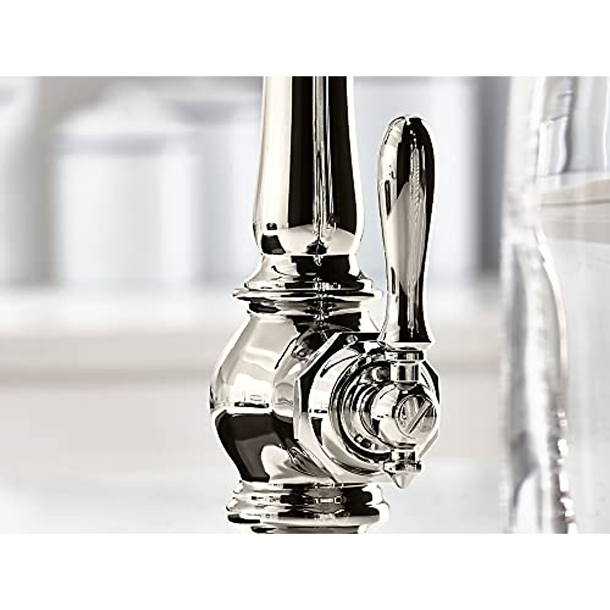 KOHLER Artifacts Single-hole kitchen sink faucet with 16" pull-down spout and turned lever handle, DockNetik magnetic docking system, and 3-function sprayhead featuring Sweep and BerrySoft spray