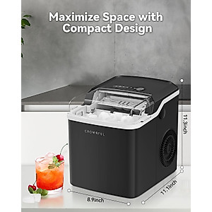 CROWNFUL Ice Maker Machine for Countertop, 9 Bullet Ice Cubes S/L Ready in 7 Minutes, 26lbs/24H, Auto self-Cleaning, Portable Small Ice Maker with Scoop and Basket, Silver