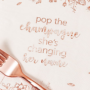 Crisky Rose Gold Bachelorette Napkins Plates Cups Set for Bridal Shower Wedding Engagement Party Decorations Supplies, Disposable Tableware Set of 24 (Pop, She is Change Her Name)