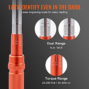 VEVOR Torque Wrench, 1/2-inch Drive Click Torque Wrench 25-250ft.lb/34-340n.m, Dual-Direction Adjustable Torque Wrench Set, Mechanical Dual Range Scales Torque Wrench Kit with Adapters Extension Rod