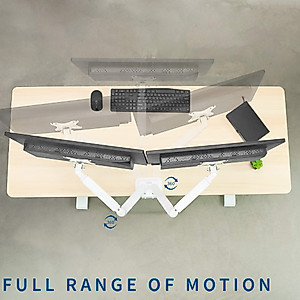 VIVO Articulating Dual 17 to 27 inch Pneumatic Spring Arm Clamp-on Desk Mount Stand, Fits 2 Monitor Screens with Max VESA 100x100, White, STAND-V102OW