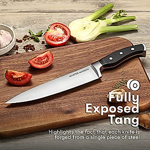 19-Piece Kitchen Knife Set With Wooden Knife Block - German Stainless Steel Knife Set for Kitchen with Block, Paring, Chefs, Santoku, Carving, Utility & 8 Steak Knives - Knife Sharpener & Shears