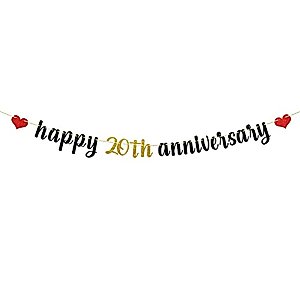 Maicaiffe Happy 20th Anniversary Banner - for 20th Wedding Anniversary / 20th Anniversary Party / 20th Birthday Party Decorations (20th)