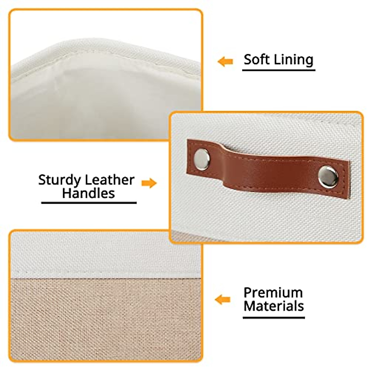 DULLEMELO Cube Storage Bins - 4 Pack Foldable Large Storage Baskets 12 inch Gifts Empty Fabric Bins for Home Office Cubes Organizer Closet, Shelves, Toy, Nursery (4 Pack - 12" White&Khaki)