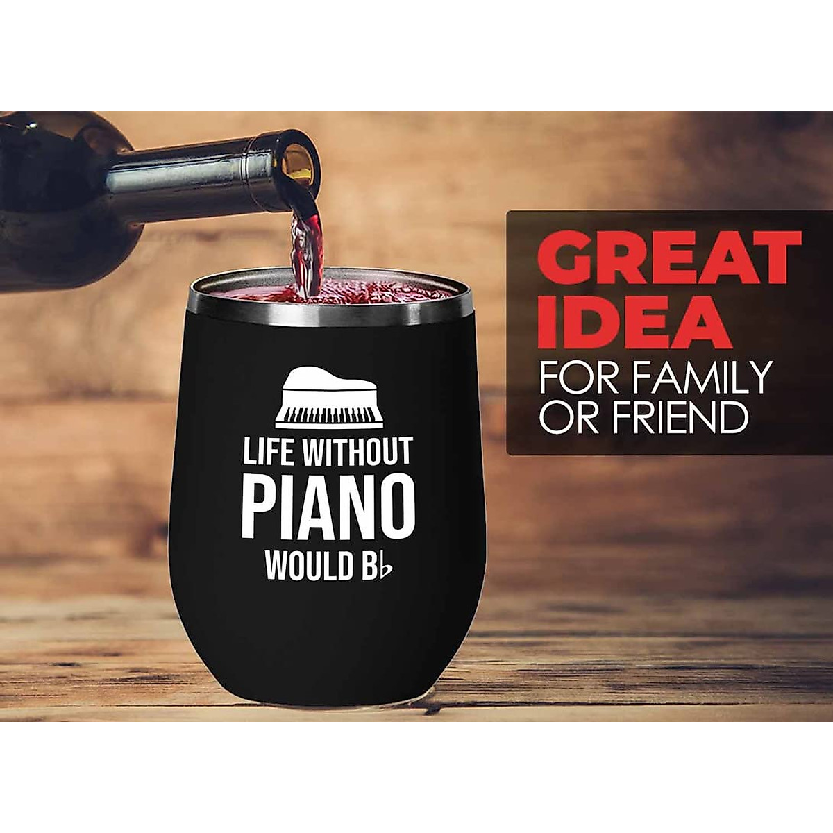Piano Lover Black Edition Wine Tumbler 12oz - Life Without Piano Would B - Pianist Keyboard Instrument Piano Lover Musician Music Teacher Music Lover