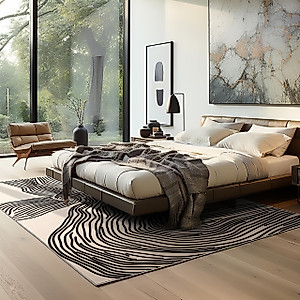 SunNewt Stain Resistant Washable Area Rug 8x10 Living Room Large Rugs Soft Faux Wool Non-Shedding Low-Pile Floor Carpet for Dining Laundry Room Bedroom Bed Side, Contemporary Striped