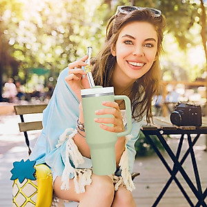 DUMING-IN 6 Pack Replacement Glass Straws for Stanley 40 oz 30 oz Tumbler, Cute Flower Glass Straws with Charms, Stanley Straw with Cleaning Brush Stanley Cup Accessories