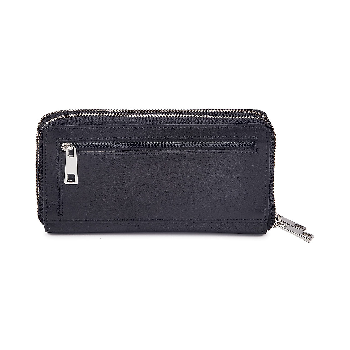 Zinda Genuine Leathers Women’s Wallet Purse Long Double Zip Around RFID Protection (Black)