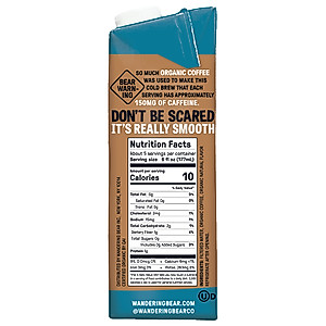 Wandering Bear Organic Vanilla Cold Brew Coffee, Iced Coffee 32 fl oz, 1 pack - Extra Strong, Smooth, Organic, Unsweetened, Shelf-Stable, Ready to Drink, Cold Brewed Coffee, Cold Coffee