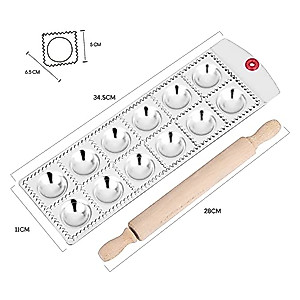 Ravioli Maker & Ravioli molds Tool-12 Hole Round Mold Italian Pasta Italian Tray Kit With Rolling Pin (Round shape)1