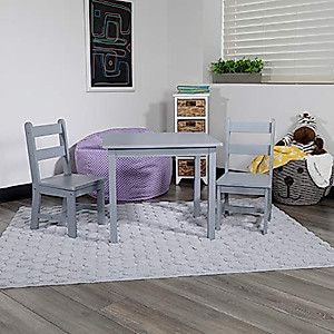 Flash Furniture Kyndl Kids Solid Hardwood Table and Chair Set for Playroom, Bedroom, Kitchen - 3 Piece Set - Gray