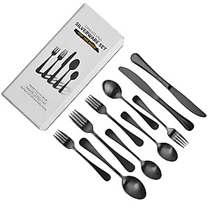 Matte Black Silverware Set for 8, 40 Pieces Heavy Duty Stainless Steel Flatware Set Utensils Cutlery Tableware Set Including Steak Knife Fork and Spoon, Gift Package for Wedding Housewarming