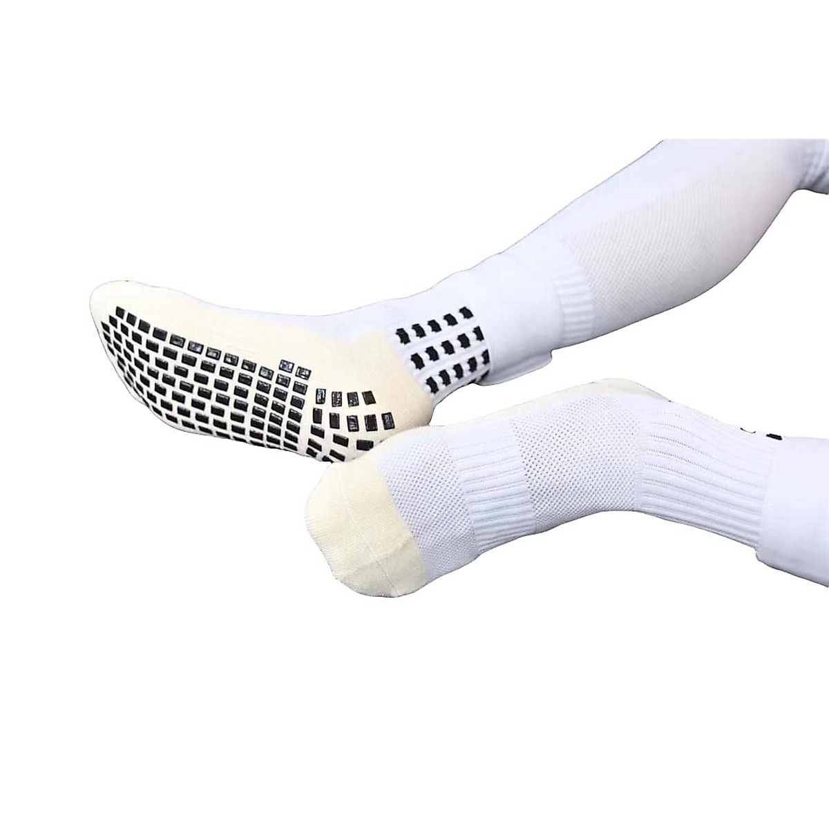 GRIP Soccer Socks with Shin Guard Sleeves & Straps | Durable and Comfortable Football Socks for Youth, Children, Girls & Adults | Non-Slip Fencing Socks for Training and Matches(White)
