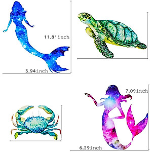 Mermaid Wall Decals, 2 Sheets Removable Mermaid Wall Stickers for Bedroom, The Sea Mermaid Wall Decals Ocean Mermaid Turtle Wall Stickers Bathroom Kids Bedroom