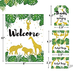 Bessmoso Gold Safari Party Favors Decorations Tropical Jungle Animals Dessert Table Set Welcome Sign Food Labels Cards Thanks Tags Jungle Safari Animals Wild Birthday Party Supplies