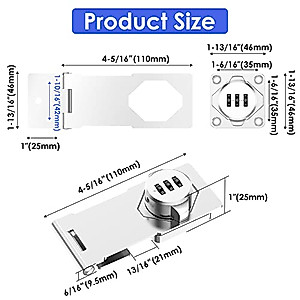 Mechanical Password Rotary Hasp Locks, Door Security Slide Latch Lock for Small Doors, Cabinets, Barn Door, Bathroom, Outdoor, Garage, Garden (2 Packs Silver)