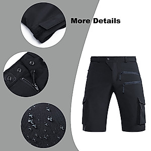 Hiauspor Men's Mountain Bike Shorts Stretch MTB Shorts Quick Dry with Zipper Pocket (Black, XX-Large)