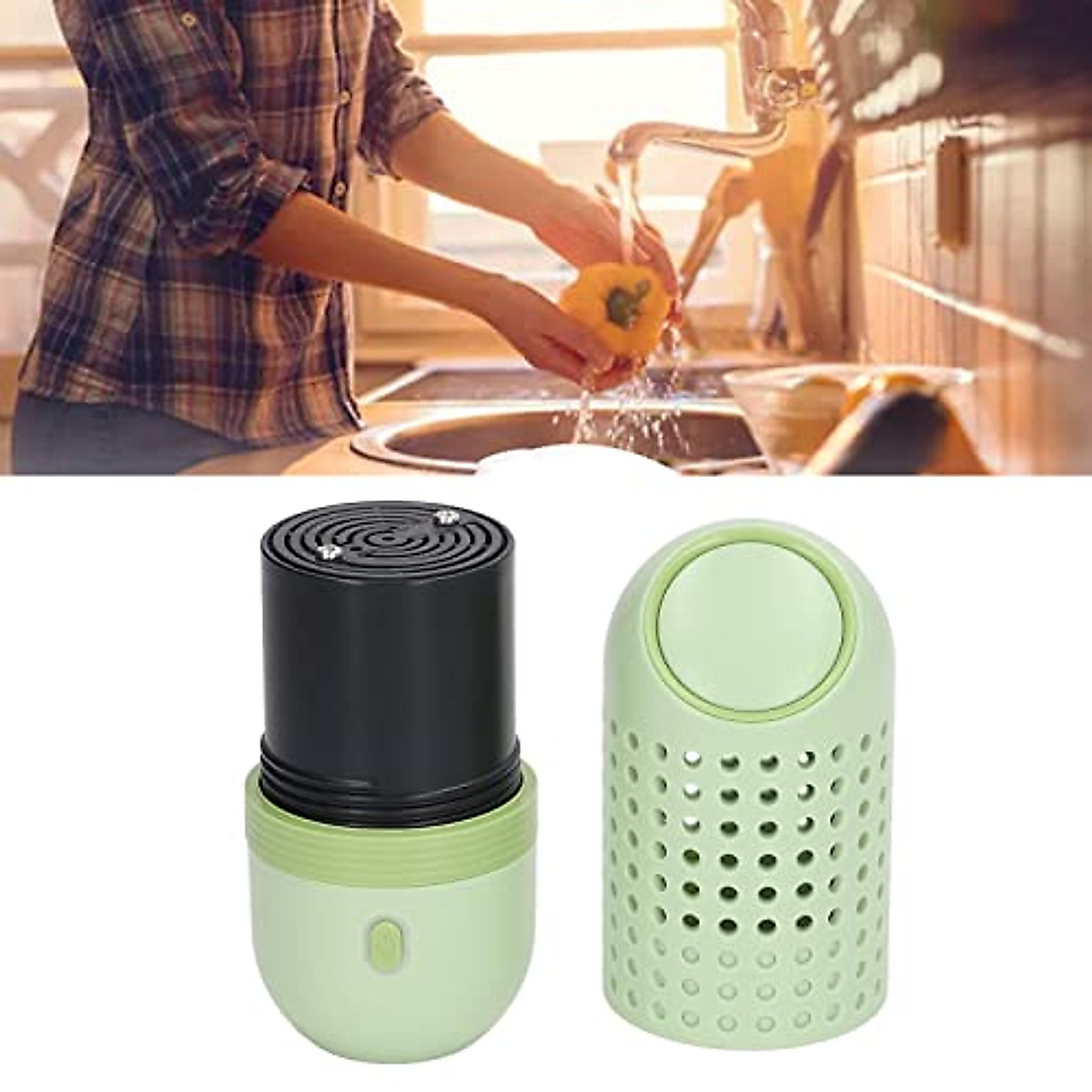 Portable Ultrasonic Washing Cleaner,plplaaoo Fruit and Vegetable Washing Machine, Wireless Food Purifier IPX7 Waterproof Portable Wireless USB Rechargeable Food Purifier for Rice Food (Green)