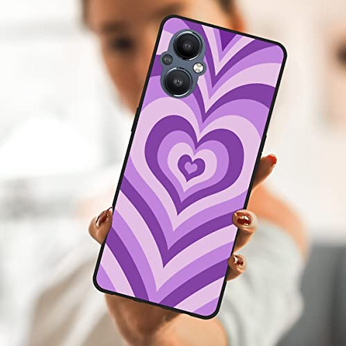 zaztify Compatible with OnePlus Nord N20 5G, Purple Heart Tunnel Center Love Swirl Cute Pattern Shockproof Protective Anti-Slip Thin Slim Soft Phone Case Cover Shell