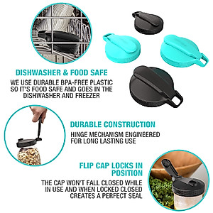 Masontops Multi Top Flip Cap Mason Jar Lid - Regular Mouth Mason Jar Pour Lids Small Mouth Mason Jar Lids Pour Spout and Flip Cap – Sip, Pour, Store & More - Leakproof Mason Jar Pour Spout Lid 2-Pack