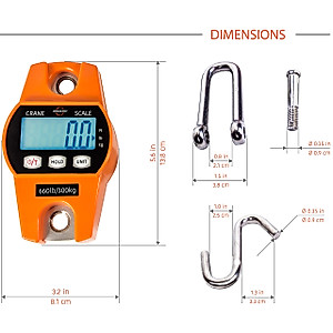 Digital Hanging Scale 660 LB 300 KG - Professional Heavy Duty Waterproof Fish Scale - Portable Durable Crane Scale for Luggage Weight Suitcase Hunting Farm Bike Bow Fish Weight Fishing Scale